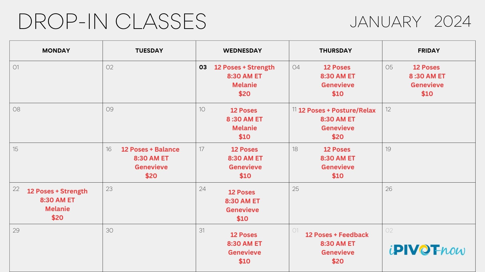 Drop In Classes - iPIVOT-now
